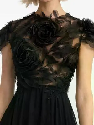 GEMY MAALOUF Sheer Floral Appliqué Gown