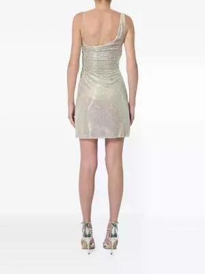 SELF-PORTRAIT Rhinestone Draped Mini Dress - Silver