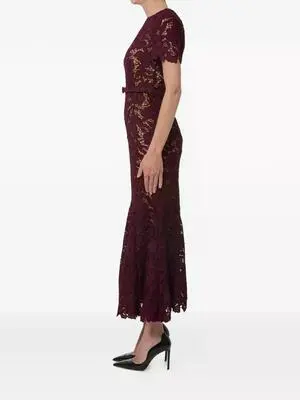 SELF-PORTRAIT Bordeaux Lace Belted Midi Dress