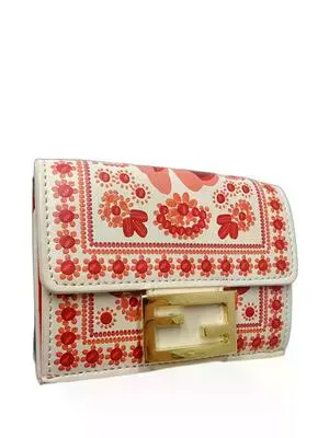 Fendi 2010-2026 Leather Coral Bandana Baguette Micro Trifold Wallet Small Wallets - Red