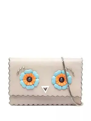 Fendi Leather Studded Monster Eyes Wallet On Chain Crossbody Bag - Brown