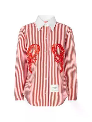 Thom Browne University Stripe Lobster Appliqué Shirt - Red