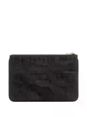 Valentino Garavani Vlogo Signature Clutch In Moiré Fabric With Jewel Logo - Black