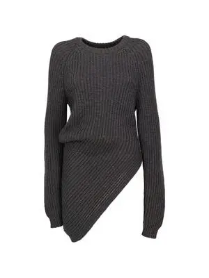 LANVIN Asymmetric Ribbed-knit Sweater - Grey
