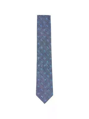 Zegna Paisley Embroidered Chambray Neck Tie - Blue