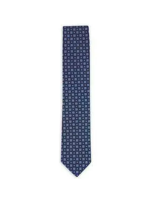 Eton Geometric Print Silk Tie - Blue