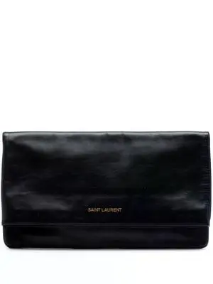 Saint Laurent Leather Fold Over Clutch Bag - Black