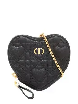Dior 2021-2026 Dioramour Calfskin Cannage Caro Heart Pouch With Chain Crossbody Bag - Black