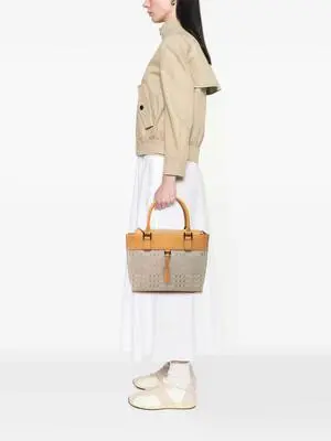 Burberry Tonal Check Canvas Handbag With Leather Trim - Brown