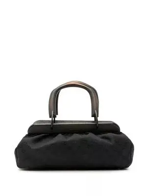 Gucci Gg Canvas Wood Frame Handbag - Black