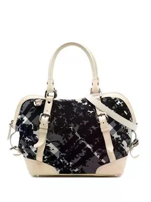 Burberry Floral Beat Check Nylon And Patent Foley Satchel - Grey