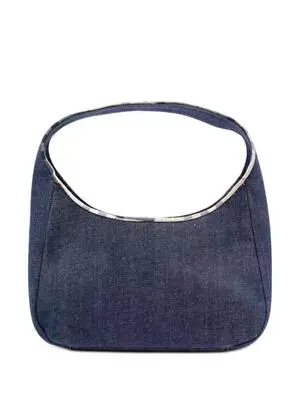 Burberry House Check Canvas Trimmed Denim Handbag - Blue