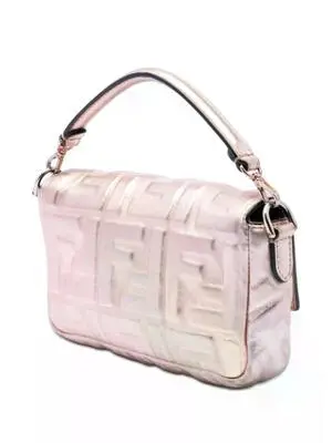 Fendi Mini Zucca Embossed Metallic Leather Baguette Satchel