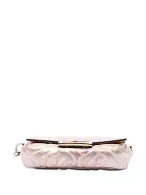 Fendi Mini Zucca Embossed Metallic Leather Baguette Satchel