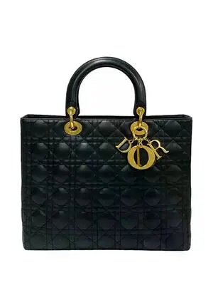 Dior Large Lambskin Cannage Lady Satchel - Black
