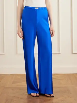 Comme Si Silk Charmeuse Wide-leg Pants - Blue