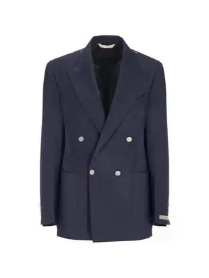 BRIGLIA 1949 Navy Peak Lapel Double-breasted Blazer - Blue