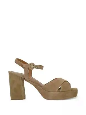 JULIE DEE Suede Heeled Sandals - Brown
