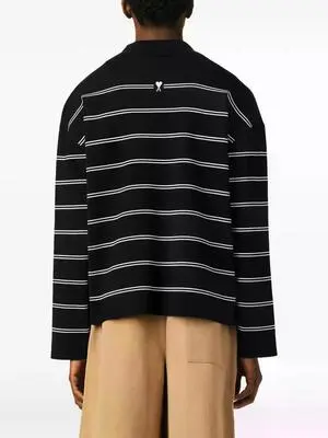 AMI Paris Cotton Striped Polo With De Coeur Embroidery
