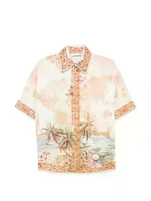 Zimmermann Mahon Linen Island Map Print Shirt Pink