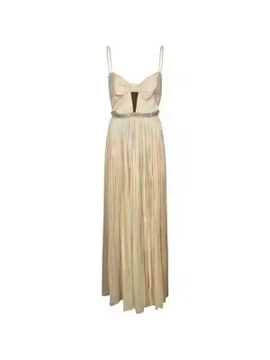 NISSA Chiffon Maxi Dress With Crystal Embellishment - Neutrals