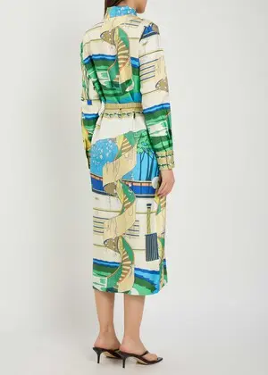 Tory Burch Printed Silk Midi Shirt Dress