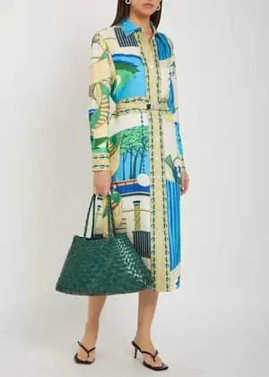 Tory Burch Printed Silk Midi Shirt Dress