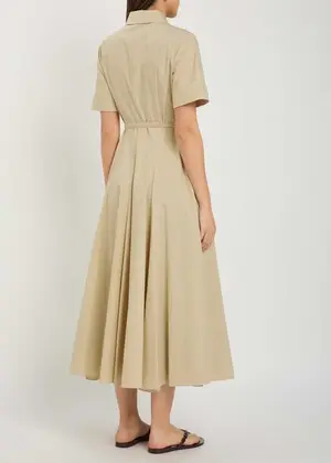 Tory Burch Belted Stretch Cotton-poplin Midi Shirt Dress