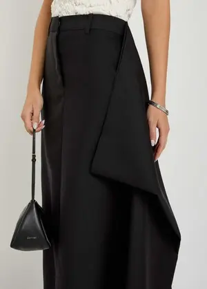 HEIRLOME Augusta Draped Wool And Silk-blend Midi Skirt - Black