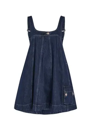 DAMSON MADDER Immy Panelled Denim Mini Dress - Dark Blue