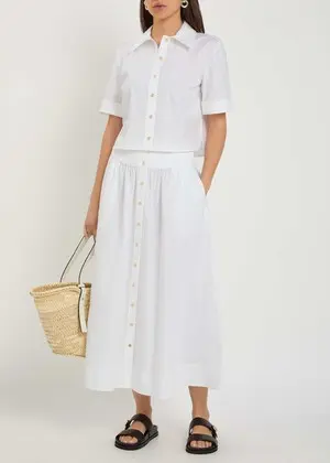 Tory Burch Romy Cotton-poplin Midi Skirt - White