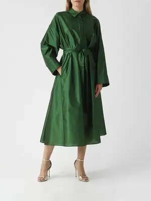 Max Mara Silk-blend Midi Shirt Dress With Tie-waist Belt - Emerald