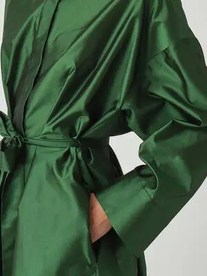 Max Mara Silk-blend Midi Shirt Dress With Tie-waist Belt - Emerald