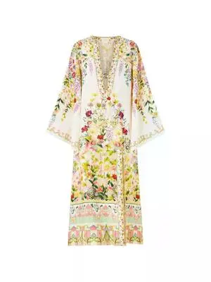 Camilla Deep V-neck Floral Linen Dress