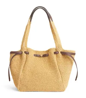 Tory Burch Raffia Leather Romy Tote Bag - Beige