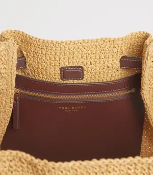 Tory Burch Raffia Leather Romy Tote Bag - Beige