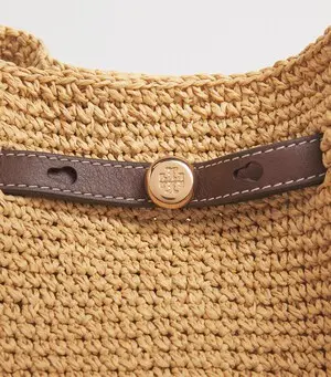 Tory Burch Raffia Leather Romy Tote Bag - Beige