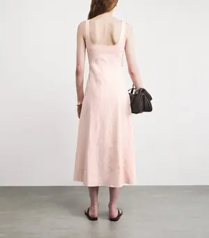 Theory Linen-blend Square-neck Midi Dress