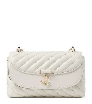 JIMMY CHOO Curve Small Quilted Lambskin Shoulder Bag With Monogram Logo - White
