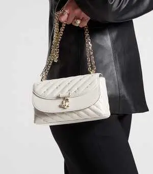JIMMY CHOO Curve Small Quilted Lambskin Shoulder Bag With Monogram Logo