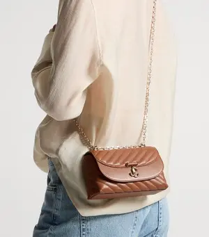 JIMMY CHOO Curve Small Biker Leather Quilted Cross-body Bag - Beige