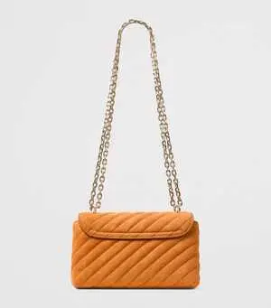 JIMMY CHOO Small Quilted Suede Curve Cross-body Bag - Orange