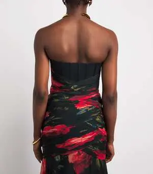 Carolina Herrera Silk Chiffon Floral Bustier Gown - Black