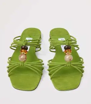 JIMMY CHOO Lova Suede Flat Sandals With Beaded Straps - Green