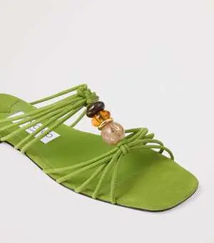 JIMMY CHOO Lova Suede Flat Sandals With Beaded Straps - Green