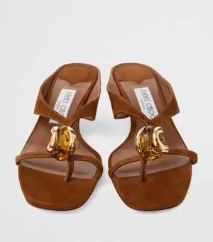 JIMMY CHOO Emeristone 35 Suede Heeled Mules - Beige