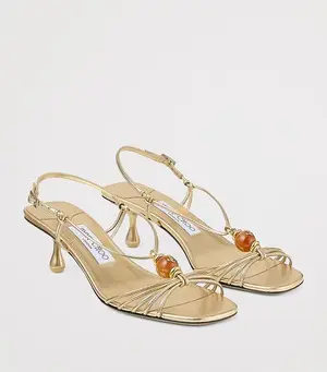 JIMMY CHOO Lova 50 Metallic Leather Sandals - Gold