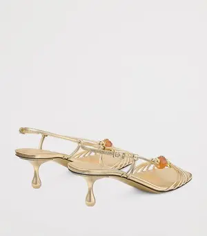 JIMMY CHOO Lova 50 Metallic Leather Sandals - Gold