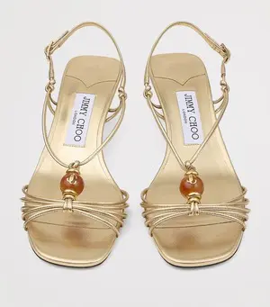 JIMMY CHOO Lova 50 Metallic Leather Sandals - Gold