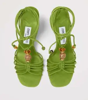 JIMMY CHOO Lova 85 Suede Wedge Sandals With Beaded Detailing - Green